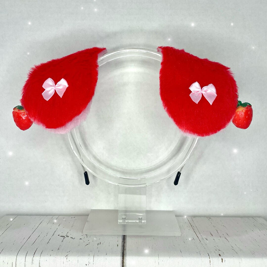 Strawberry Puppy Dog Ears Faux Fur Headband Kemonomimi Furry Cosplay ...