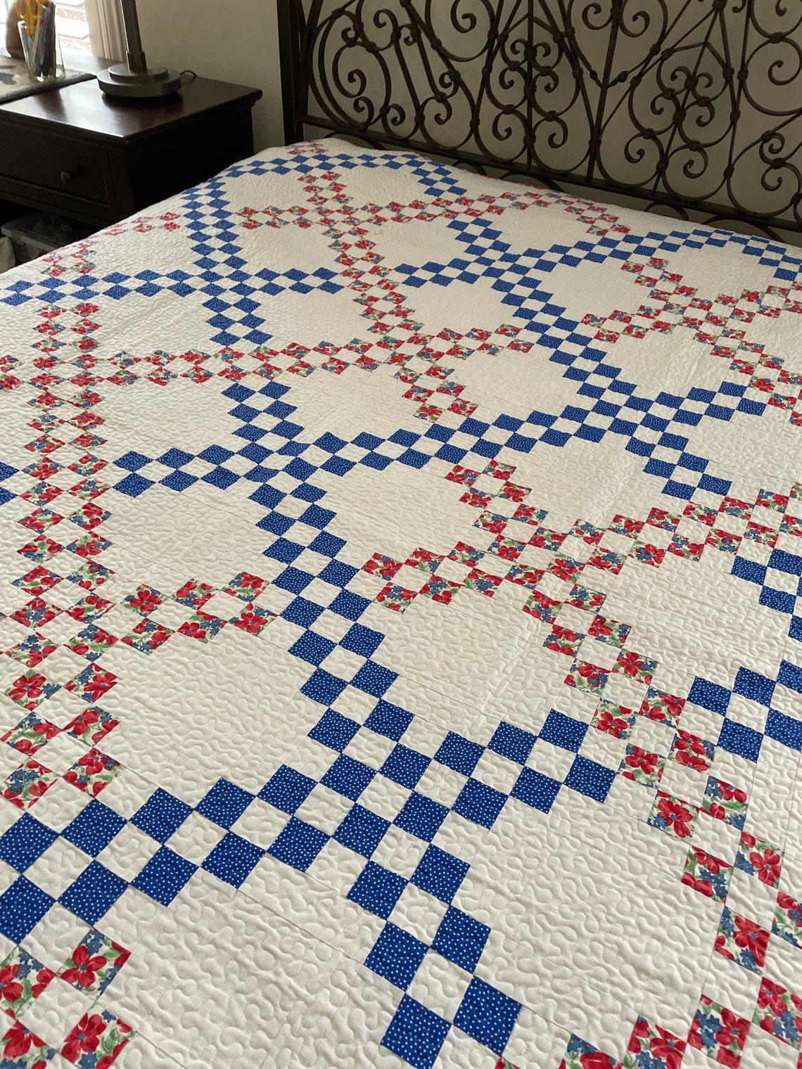 Red, White & Blue “double Lattice Irish Chain” Quilt - Etsy