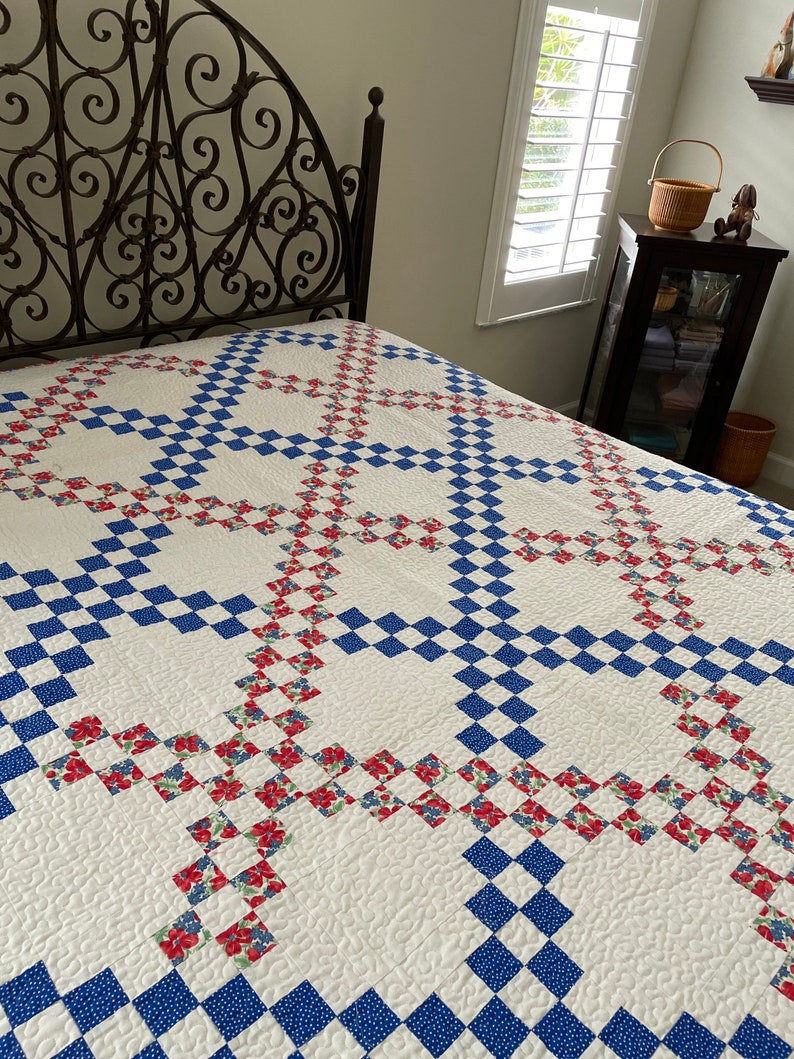 Red, White & Blue “double Lattice Irish Chain” Quilt - Etsy