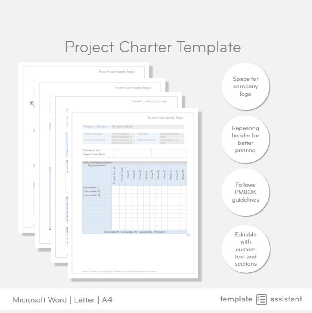 Project Charter Project Management Template Digital Download - Etsy