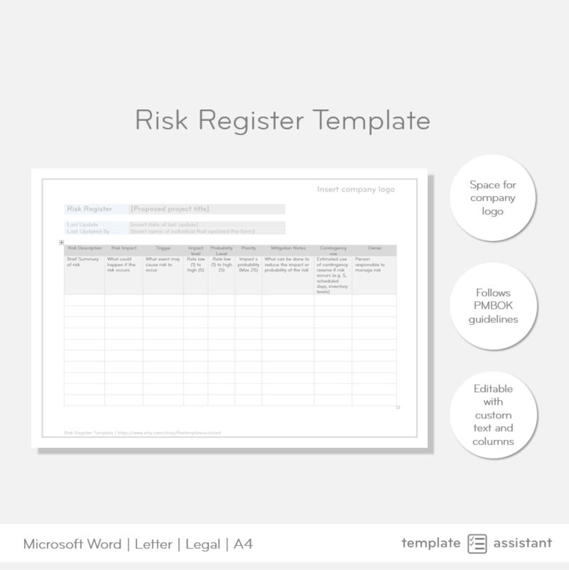 Risk Register Project Management Template - Etsy