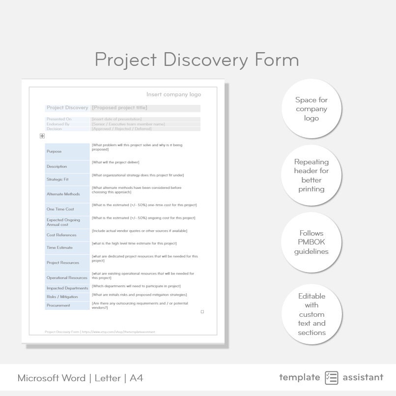 Project Discovery Form | Project Management Template - Etsy