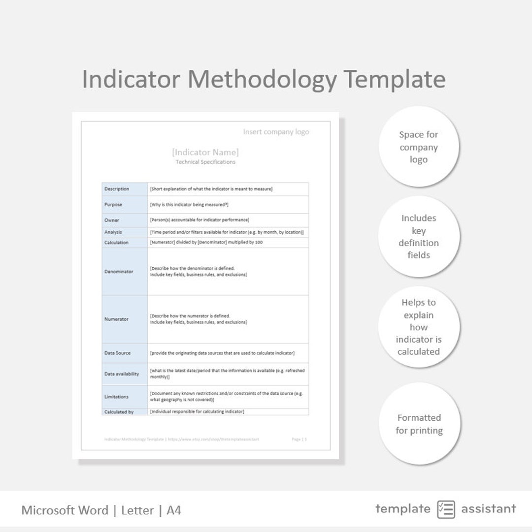 Indicator Methodology Document | Business Template | Digital Download ...