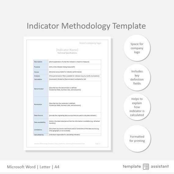Indicator Methodology Document Business Template Digital - Etsy