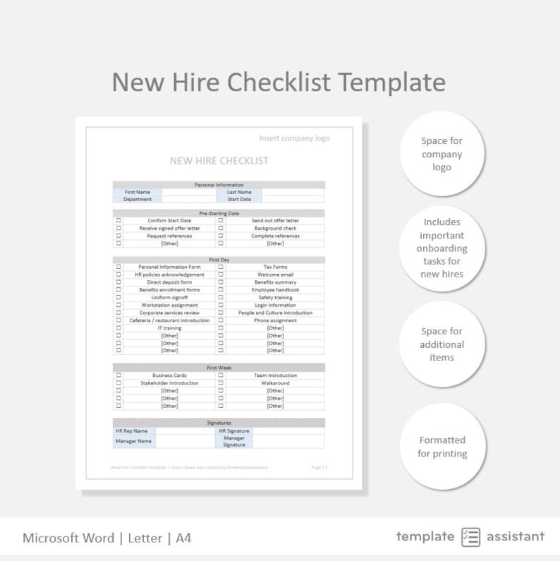 New Hire Checklist | HR Template | Digital Download - Etsy