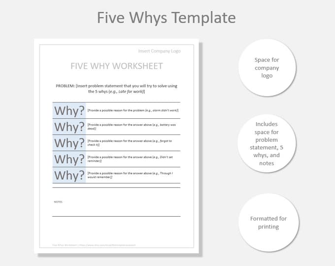 Five Whys Template Root Cause Analysis Digital Download - Etsy