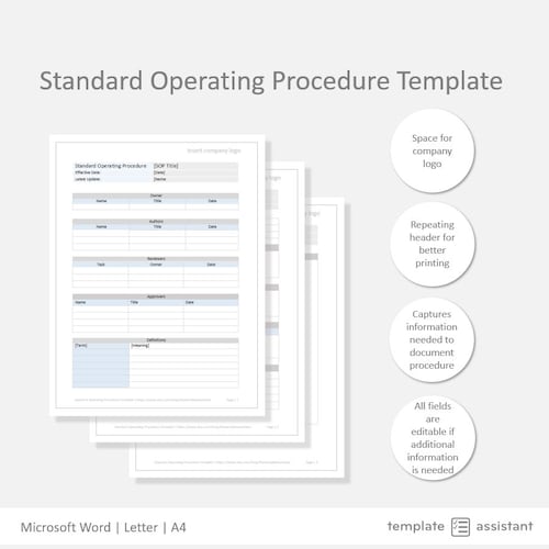 Standard Operating Procedure Template Business Document - Etsy