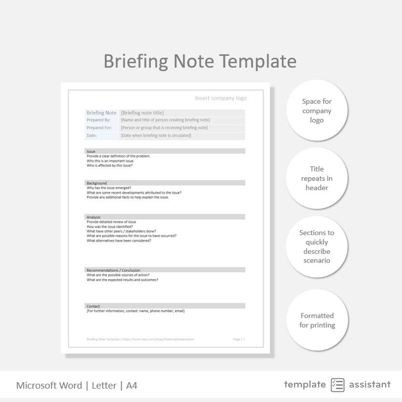 Briefing Note | Business Template | Digital Download - Etsy