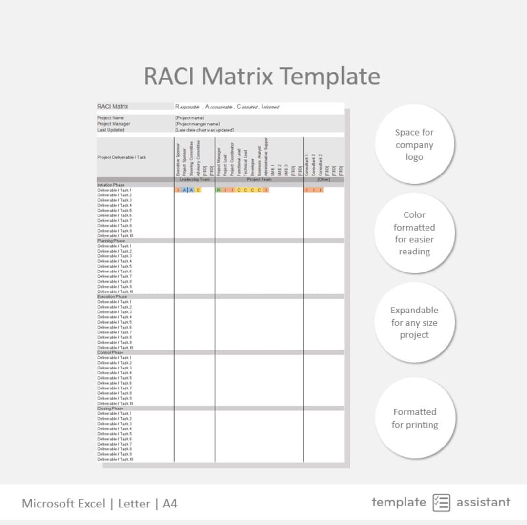 RACI Matrix Project Management Template Digital Download - Etsy
