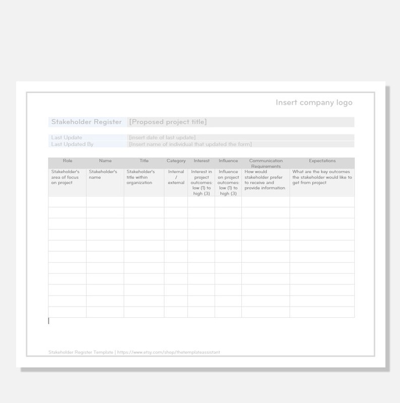 Stakeholder Register | Project Management Template | Digital Download ...