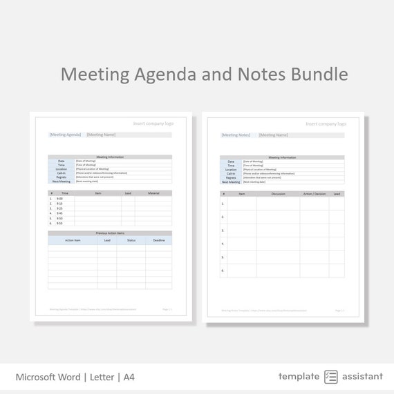 Meeting Agenda and Notes Bundle Business Template Digital - Etsy