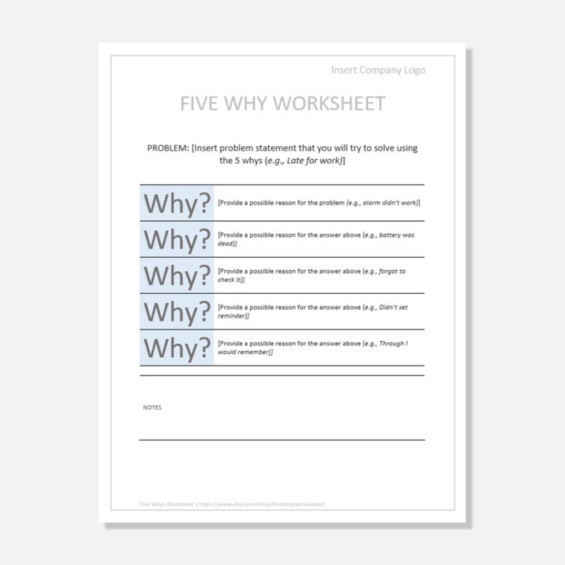 Five Whys Template | Root Cause Analysis | Digital Download - Etsy Canada