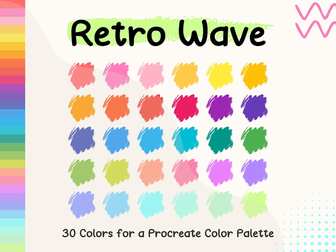 Retro Wave Procreate Color Palette Swatches, Color Palette HEX Codes, Color Palette Photoshop ...