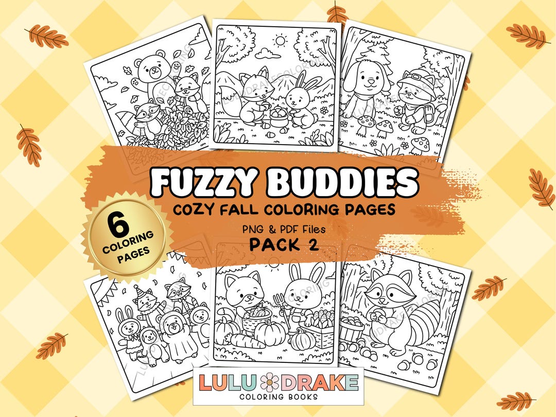 Fuzzy Buddies Cozy Fall Coloring Pages Pack 2 Cute Kawaii Animal ...