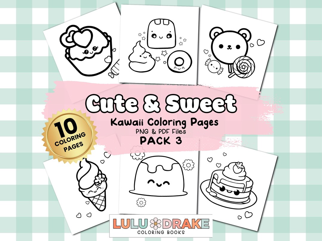 Sweet & Cute Kawaii Coloring Book, Bold and Easy, 10 Coloring Pages ...