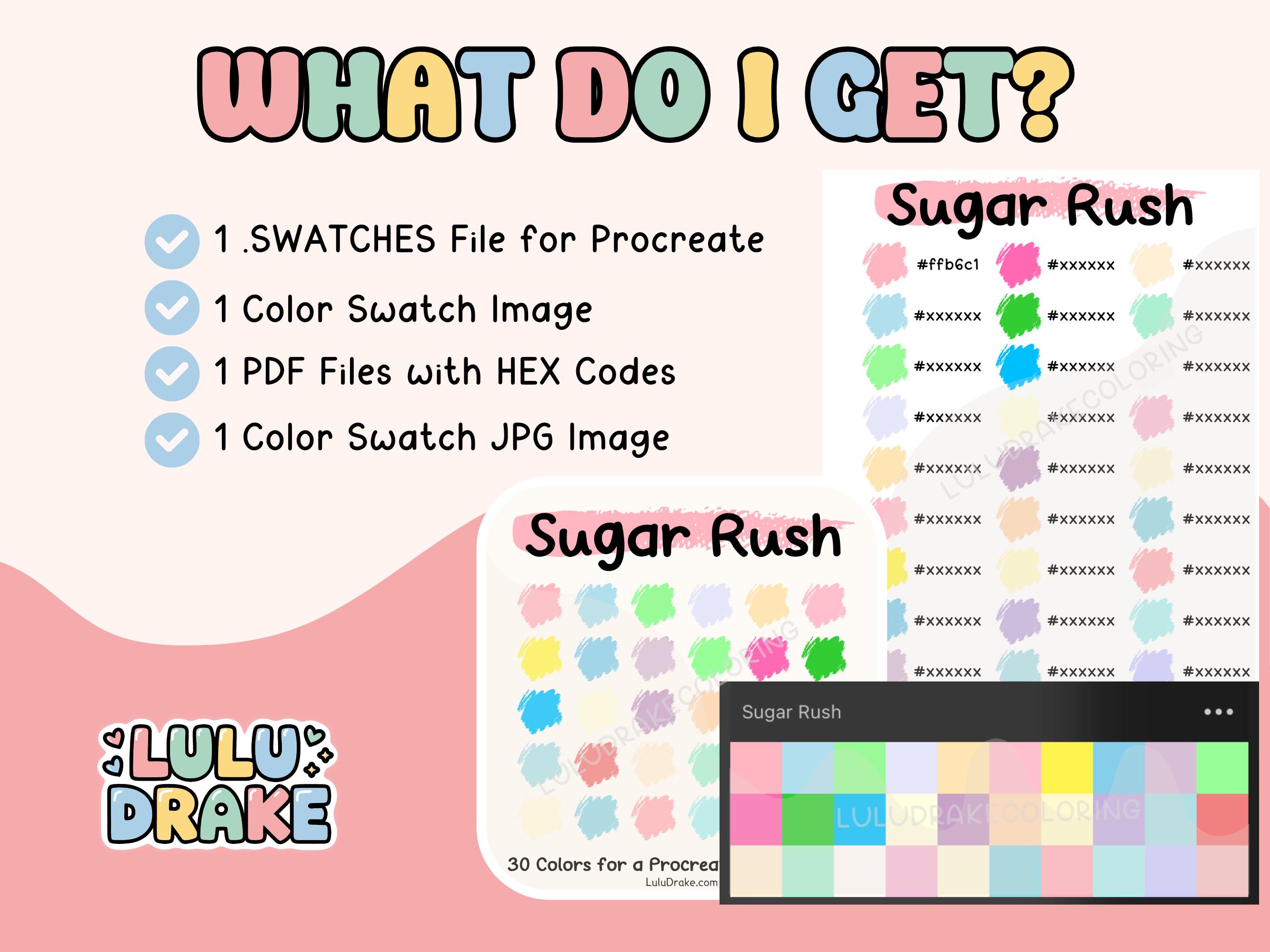 Sugar Rush Procreate Color Palette Swatches, Color Palette HEX Codes ...