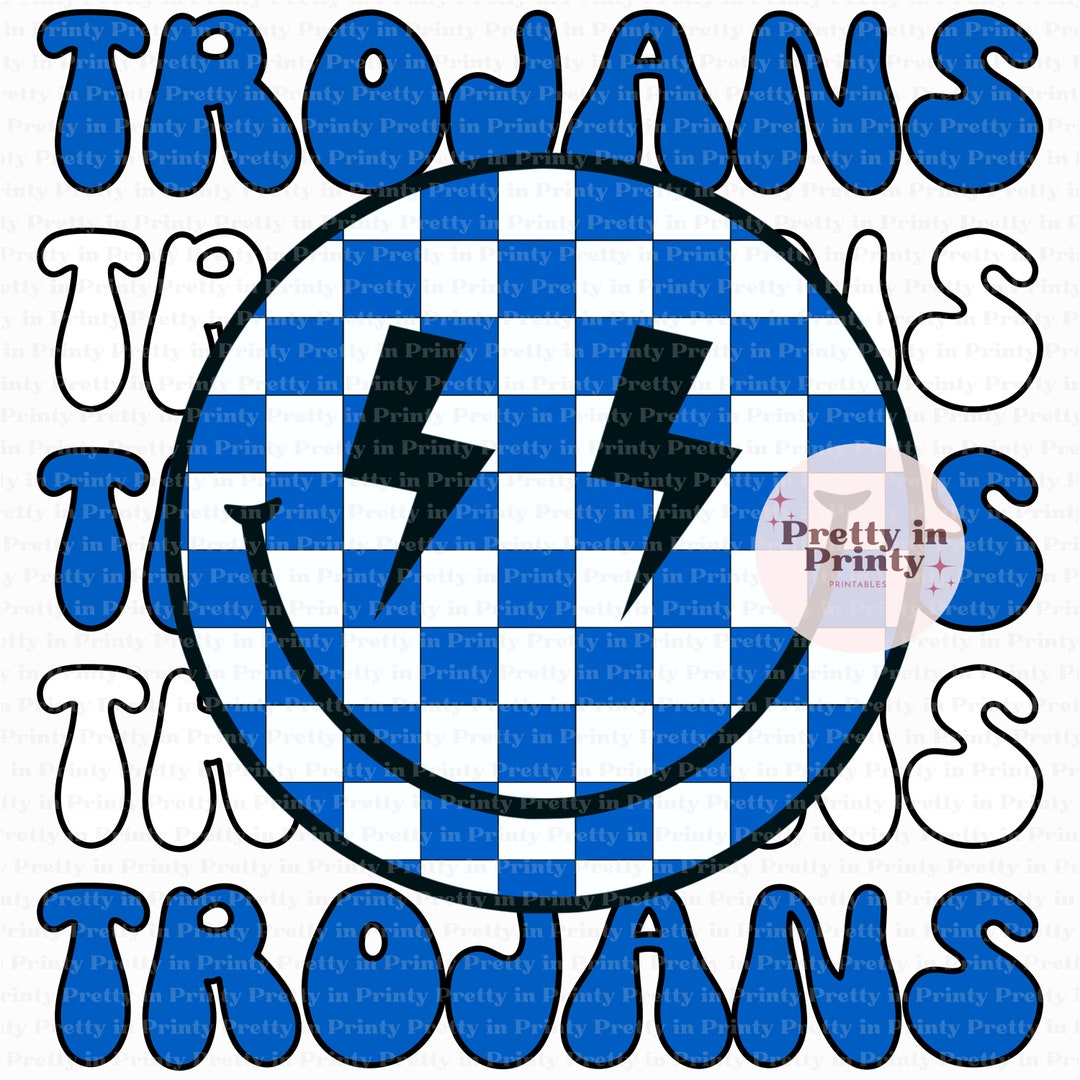 Trojans Royal Blue Checkered Smiley Face PNG PNG File SVG File Digital ...