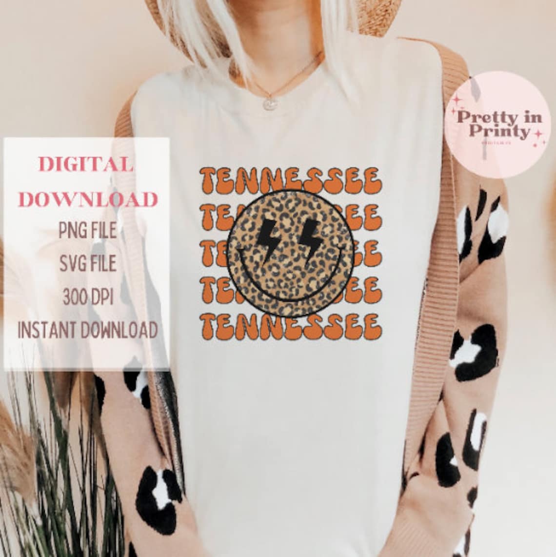 Tennessee Cheetah Print Smiley Face PNG PNG File SVG File - Etsy