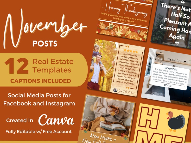 12 Realtor November Themed Social Media Templates WITH CAPTIONS | Real ...