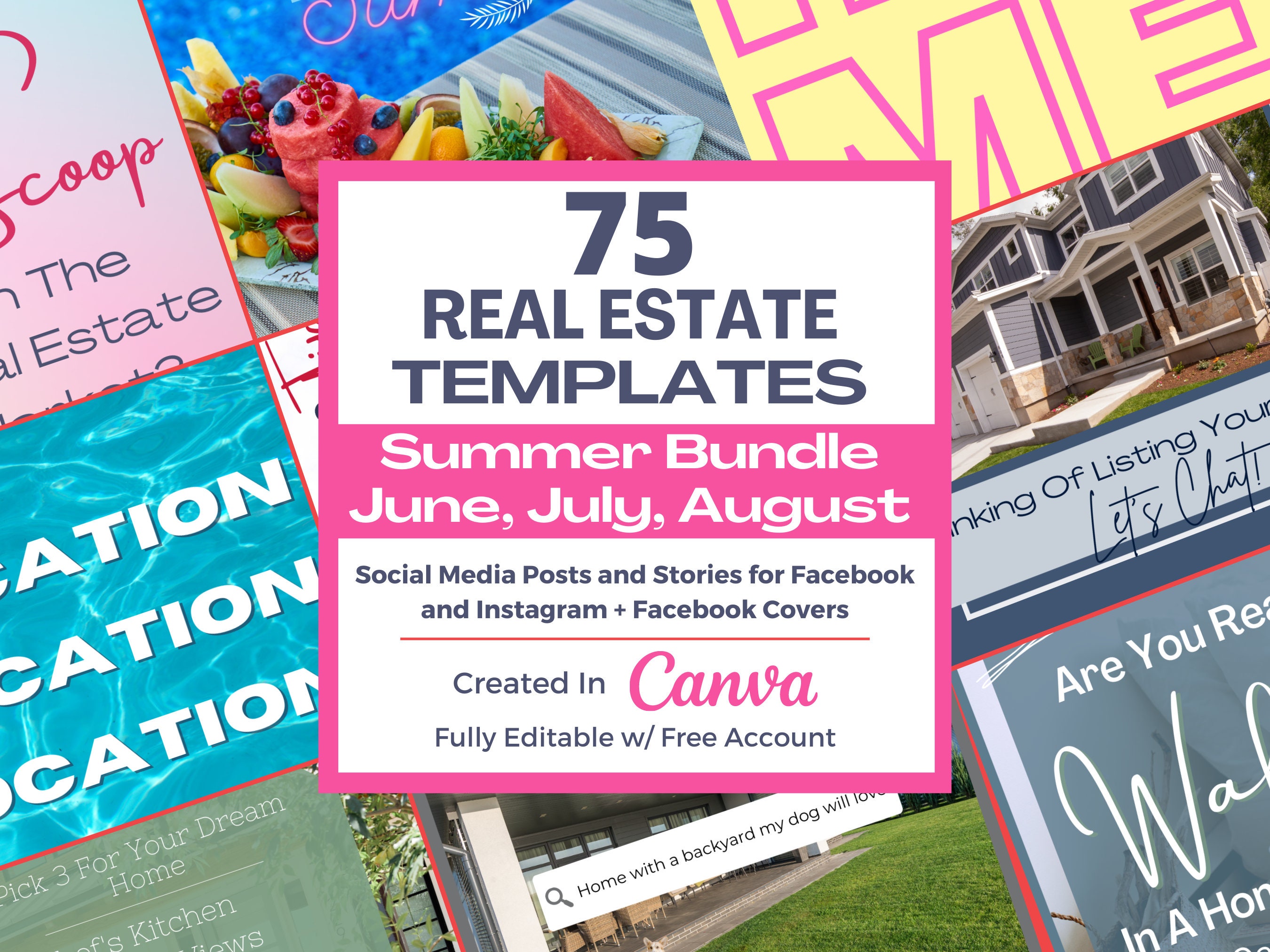 75 Realtor Summer (june, July, August) Themed Social Media Templates ...