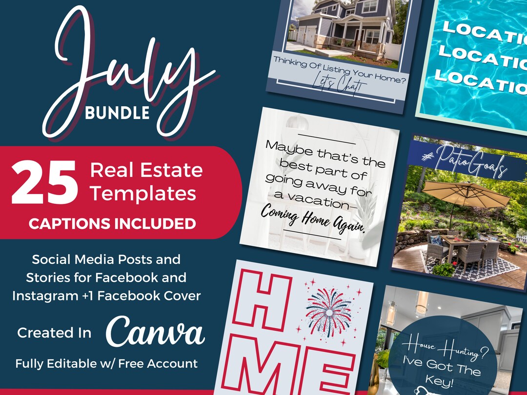 25 Realtor July Social Media Templates With Captions (canva) - Etsy