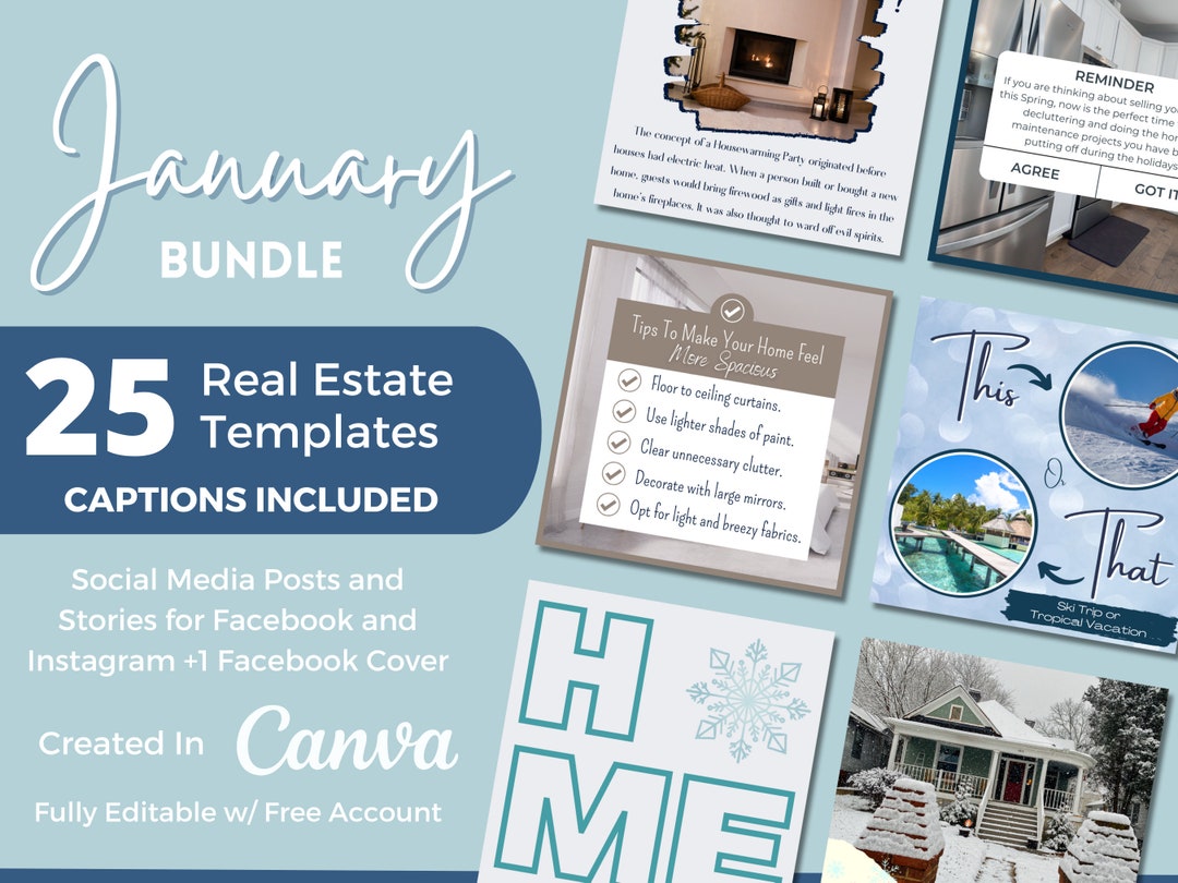 25 Realtor January Themed Social Media Templates WITH CAPTIONS | Real ...