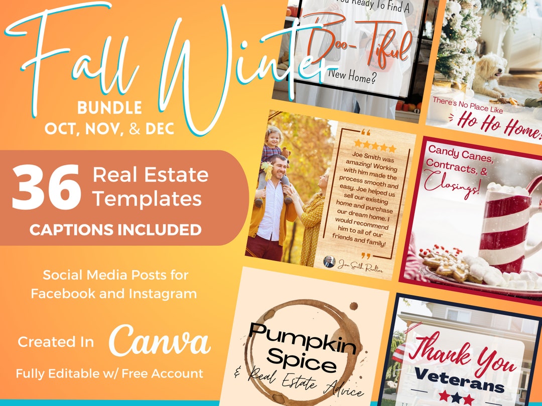 36 Realtor Fall/winter Bundle (october, November, December) Themed ...