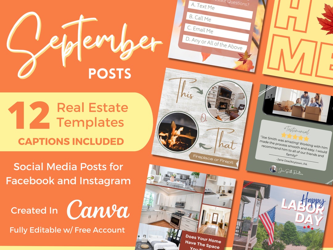 12 Realtor September Themed Social Media WITH CAPTIONS Templates | Real ...