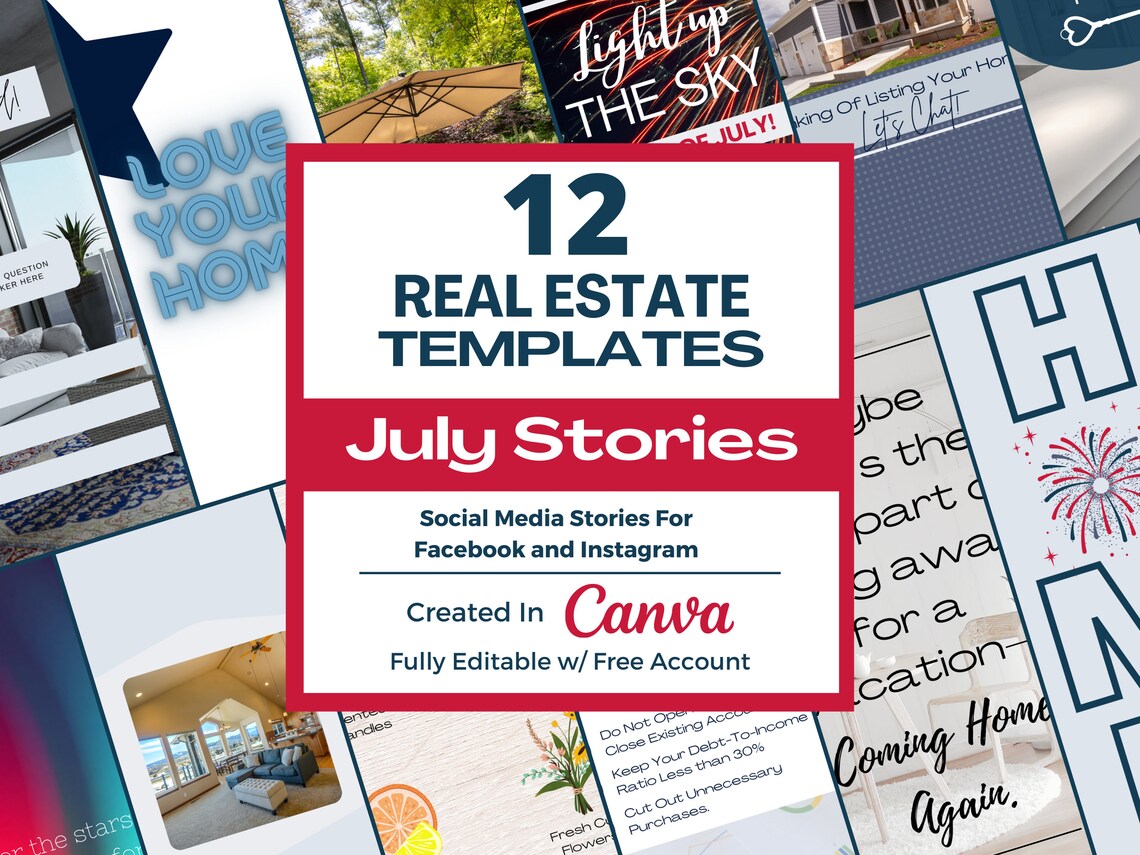 12 Realtor July Themed Social Media Story Templates| Real Estate Social ...