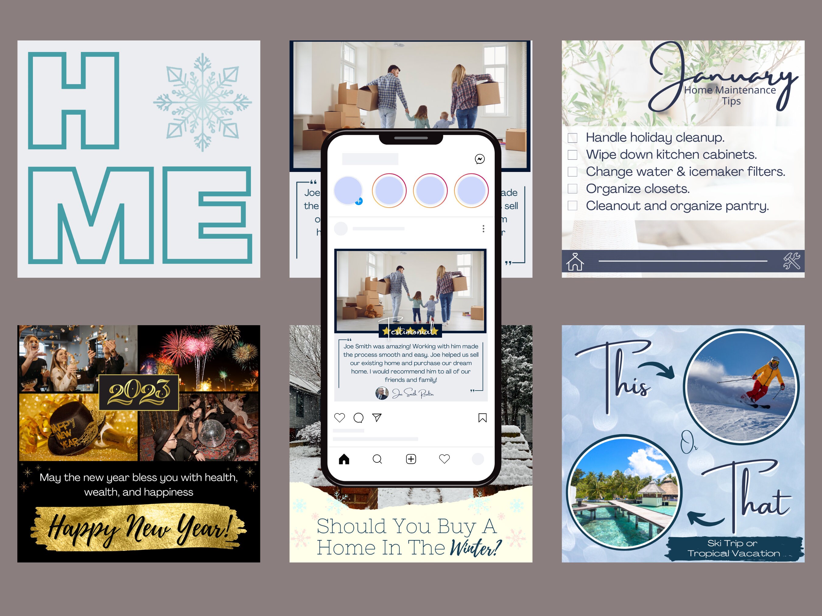12 Realtor January Themed Social Media Templates WITH CAPTIONS Real ...