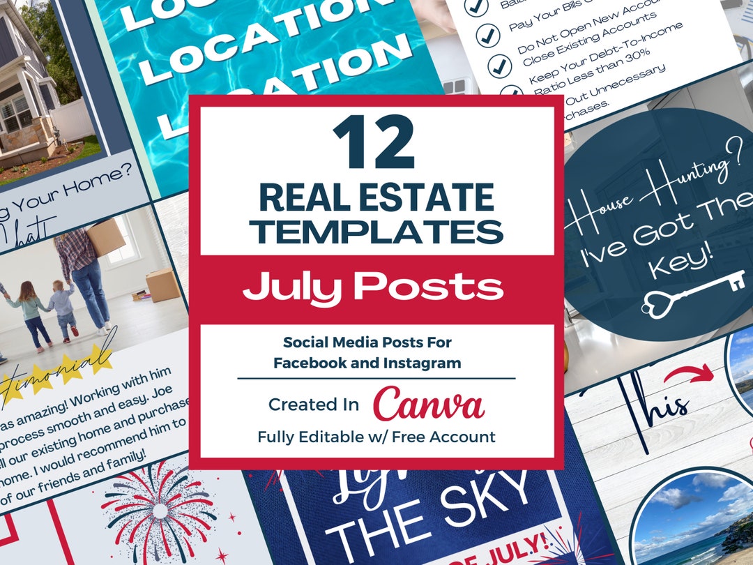 Realtor July Social Media Templates | Real Estate Marketing (canva) - Etsy