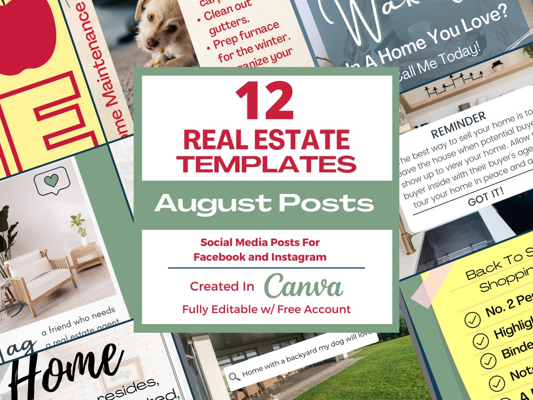12 Realtor August Themed Social Media Templates | Real Estate Social ...