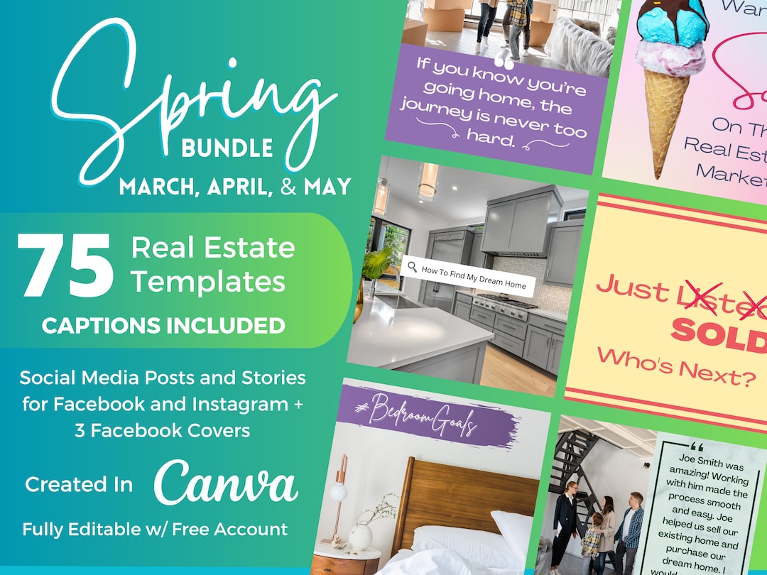 75 Spring Real Estate Social Media Templates With Captions (canva) - Etsy