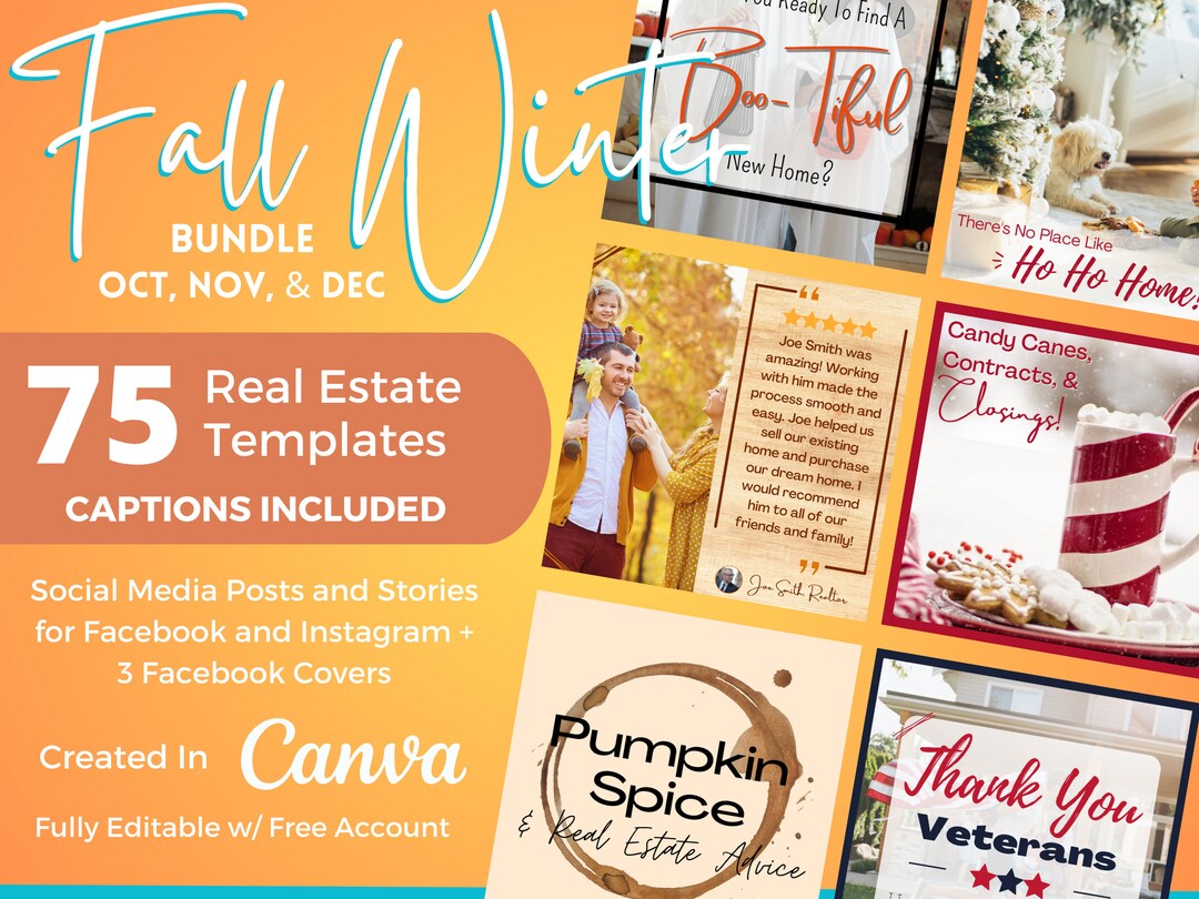75 Realtor Fall/winter Bundle (october, November, December) Themed ...