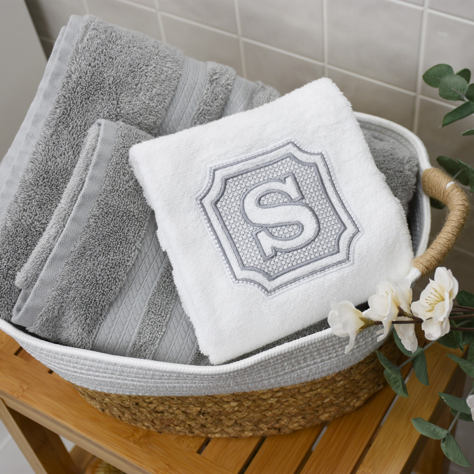 Preppy Square Monogrammed Towels - Custom Embroidery With Embossed ...