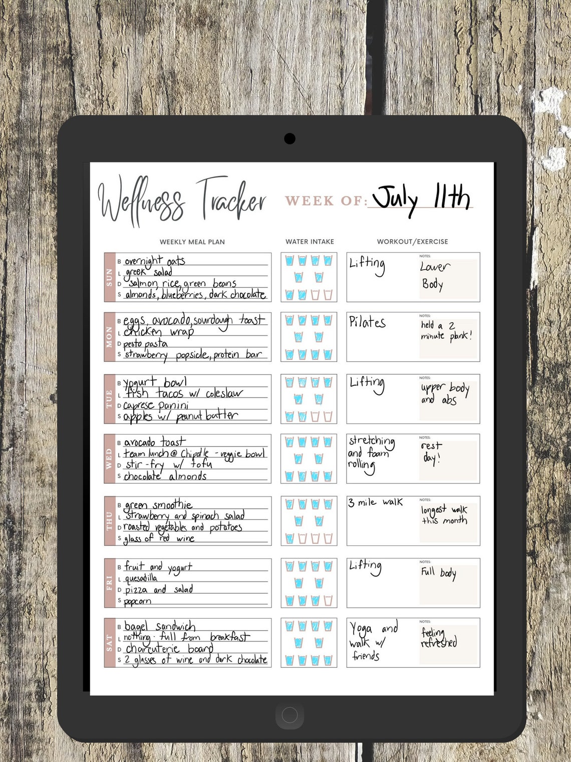 Self Care Weekly Wellness Journal | Food Diary, Exercise, Water Tracker ...