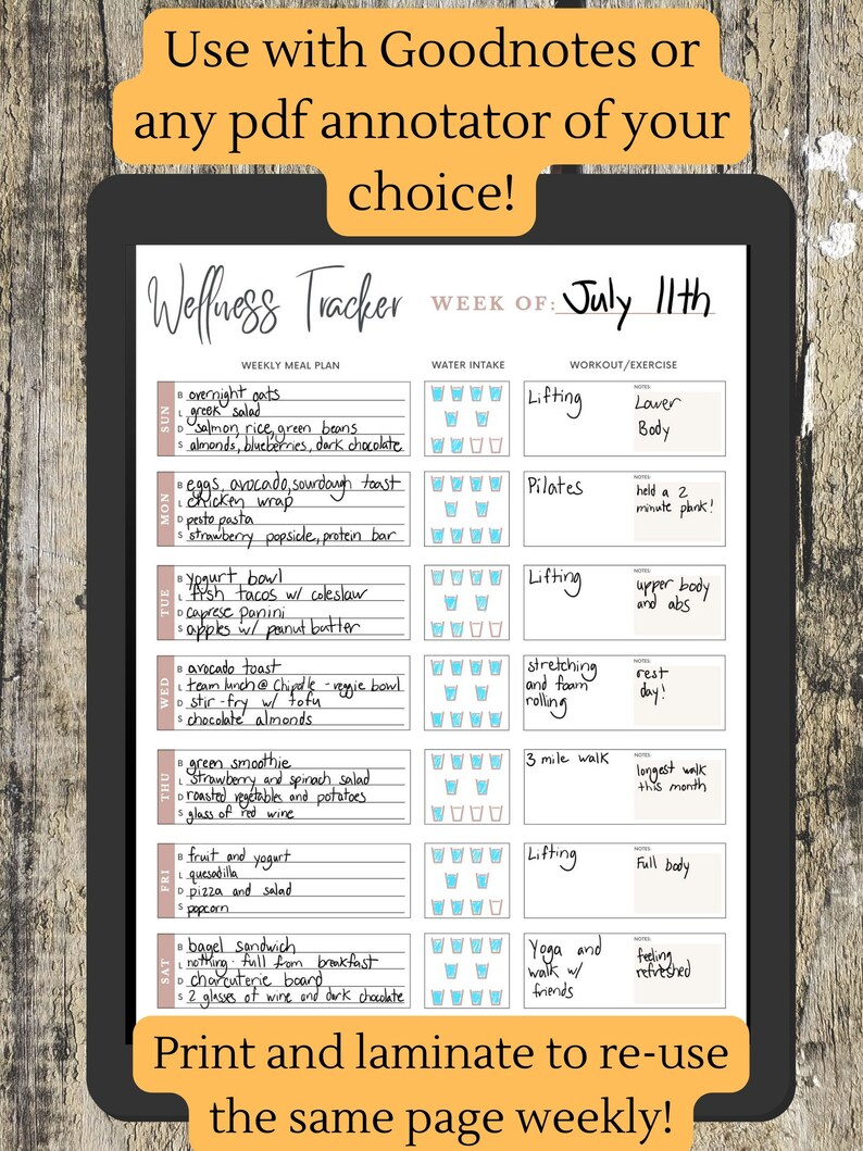 Self Care Weekly Wellness Journal | Food Diary, Exercise, Water Tracker ...