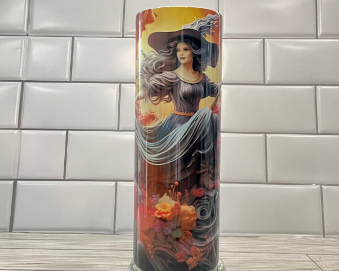 Witch With Broom Floating Among Flowers on a 20 Oz Tumbler - Etsy