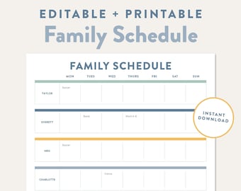 Printable Editable Family Planner Digital Instant Download Weekly ...