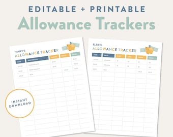 Allowance Budget Tracker for Kids, Printable Expense List, Editable ...