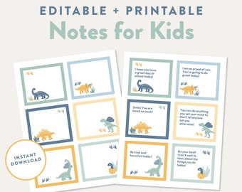 Dinosaur Printable Lunchbox Notes & Affirmations for Kids - Instant ...