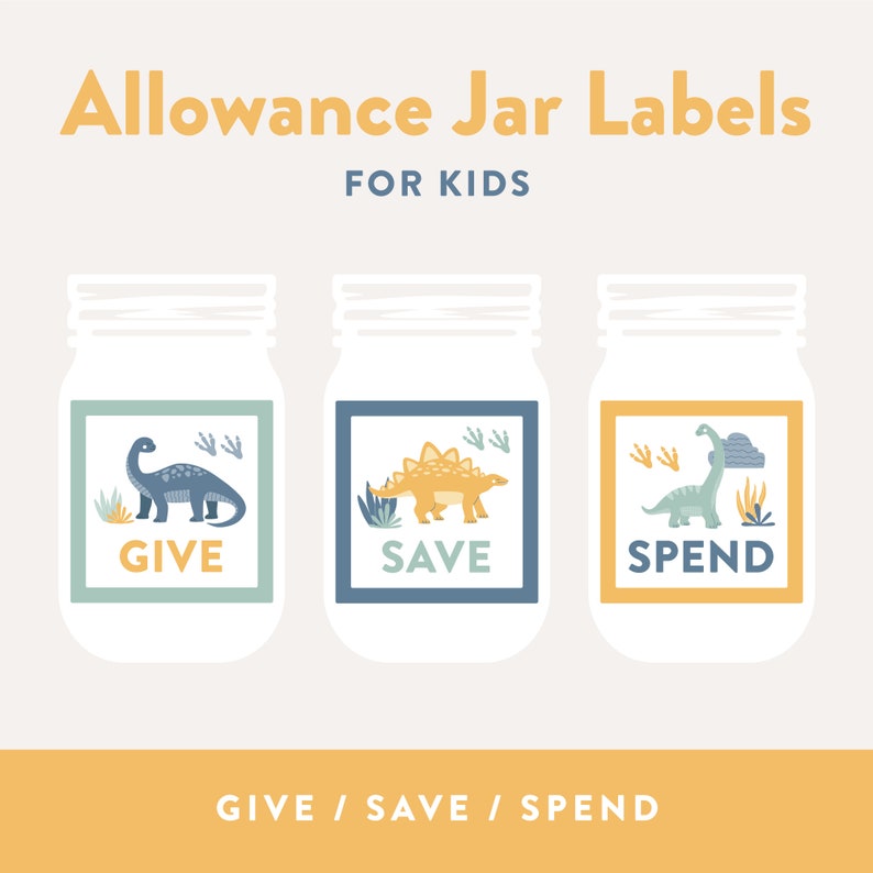 Give Save Spend Labels, Printable Allowance Jar Labels, Dinosaur ...