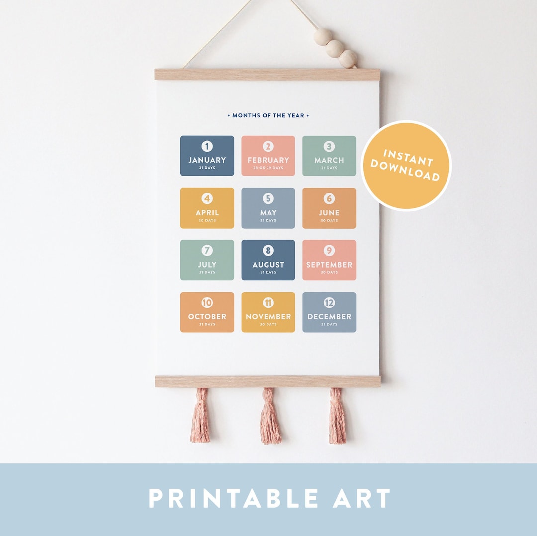 Months of the Year Pastel Printable Poster: Montessori Homeschool Decor ...
