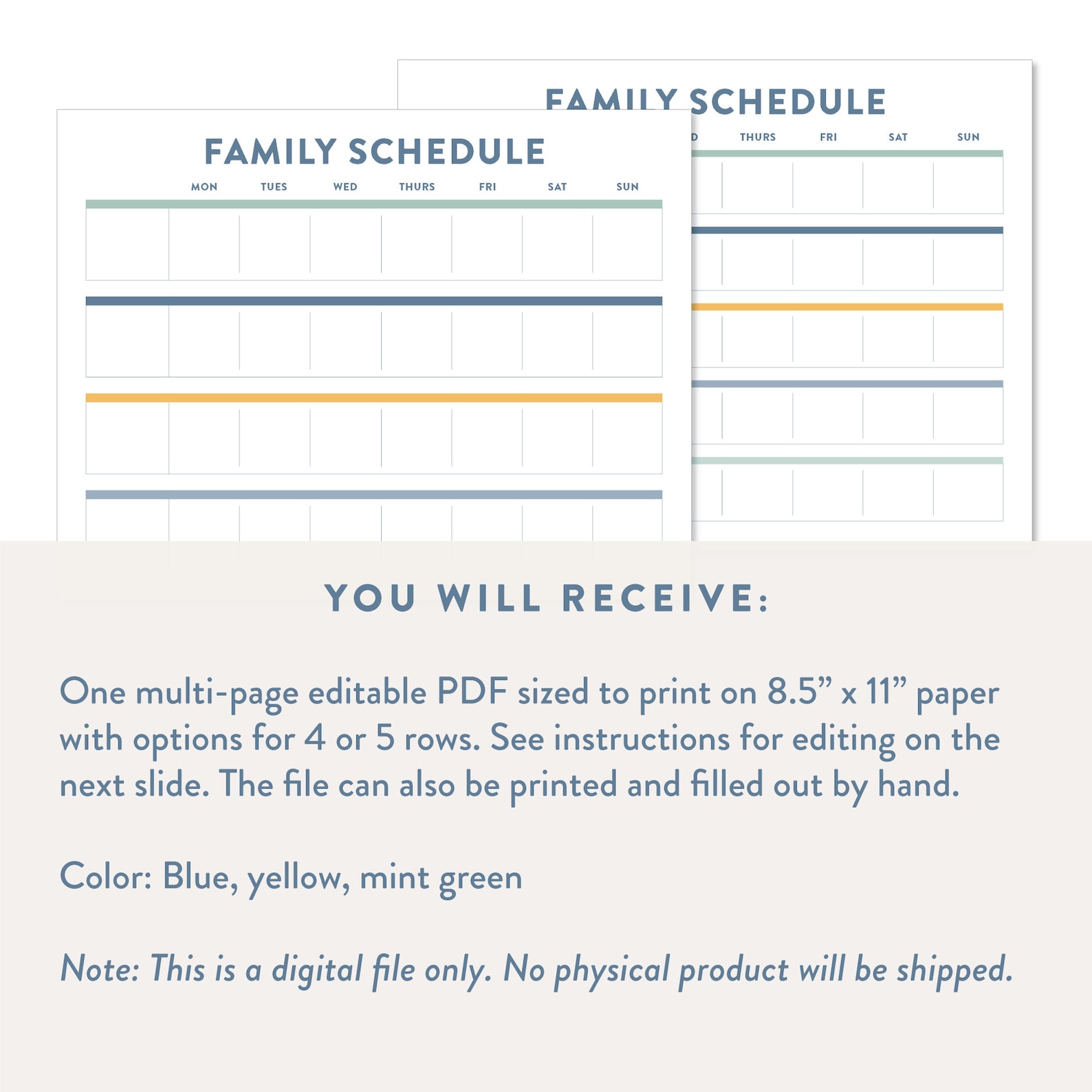 Editable Family Schedule Printable Weekly Planner - Etsy