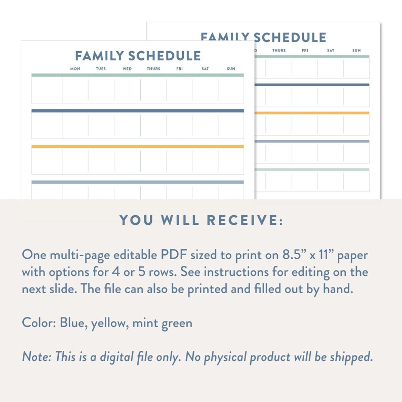 Editable Family Schedule Printable Weekly Planner - Etsy