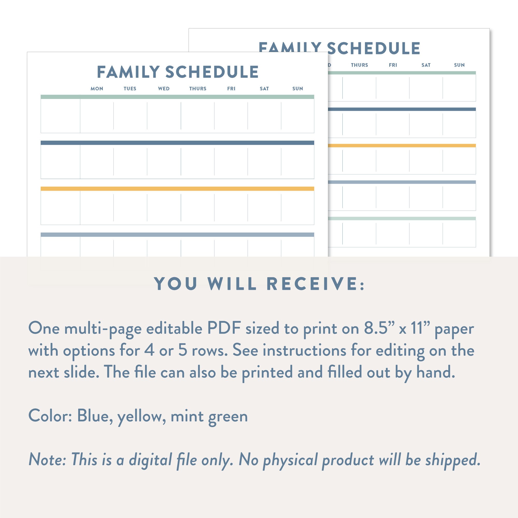 Editable Family Schedule Printable Weekly Planner - Etsy