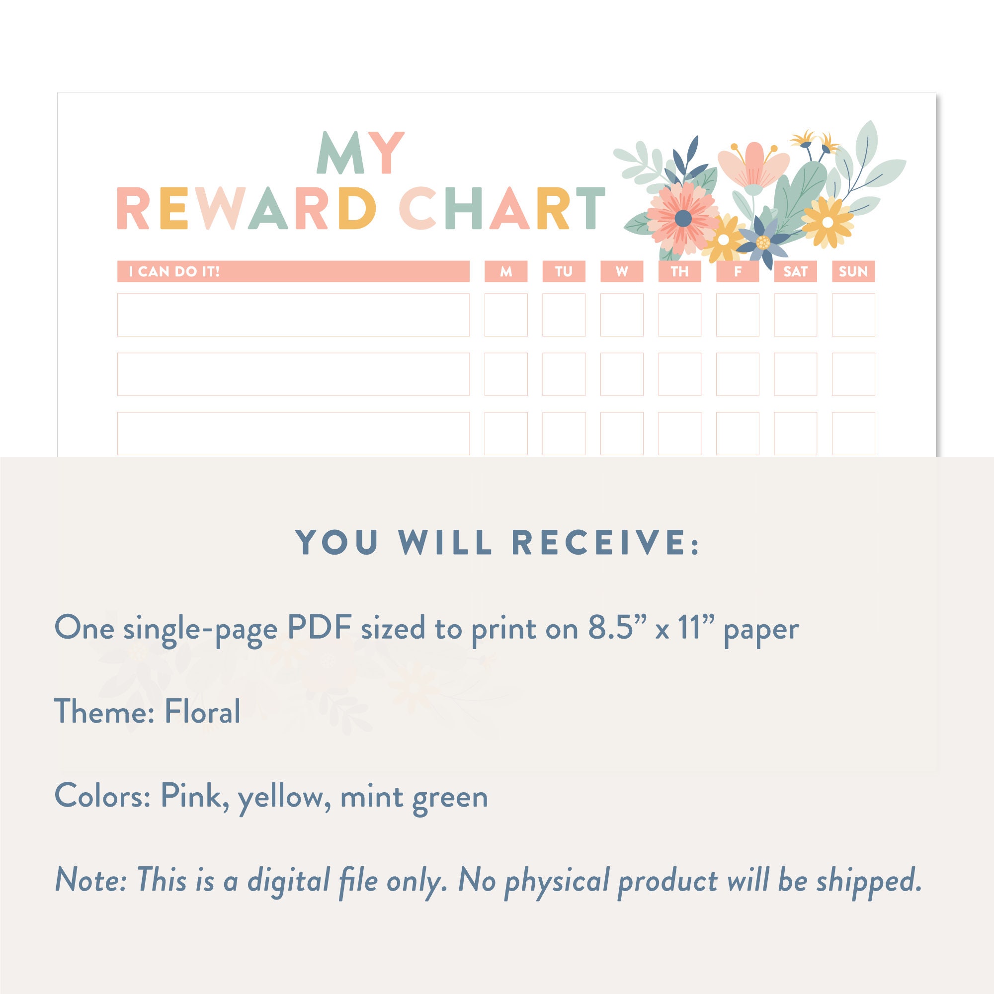 Floral Reward Chart, Printable Sticker Chart for Kids, Flower Printable ...