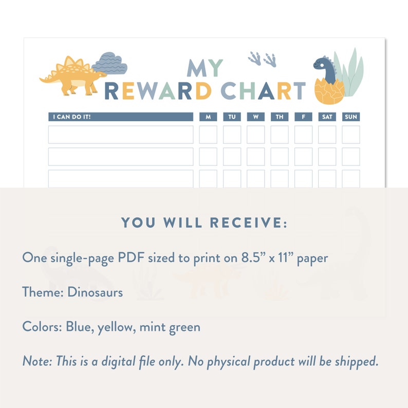 Dinosaur Reward Chart, Printable Sticker Chart, Kids Chart, Dino ...