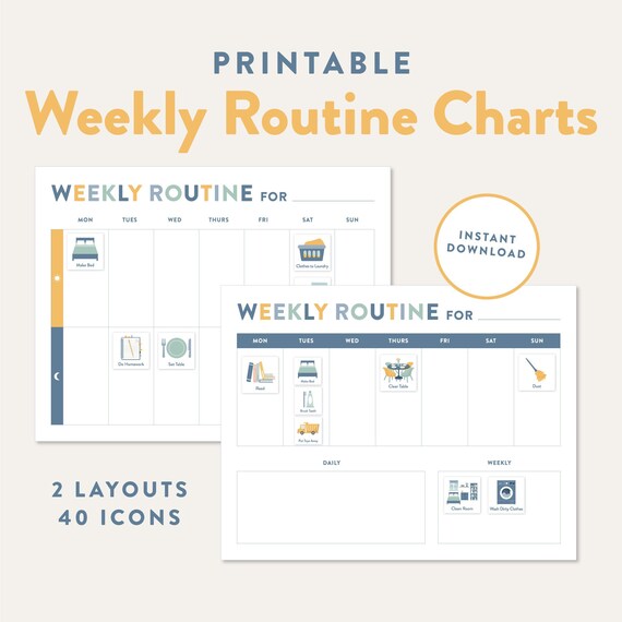 Weekly Routine Chart With Pictures Printable Visual Chart for - Etsy