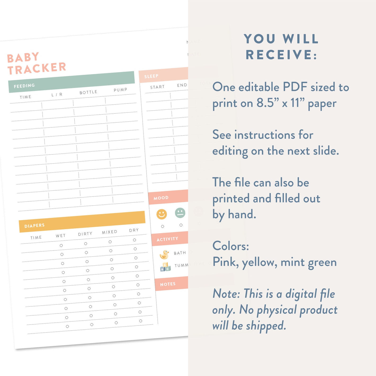 Printable Newborn Care Log, Editable Baby Tracker for Feeding, Diapers ...